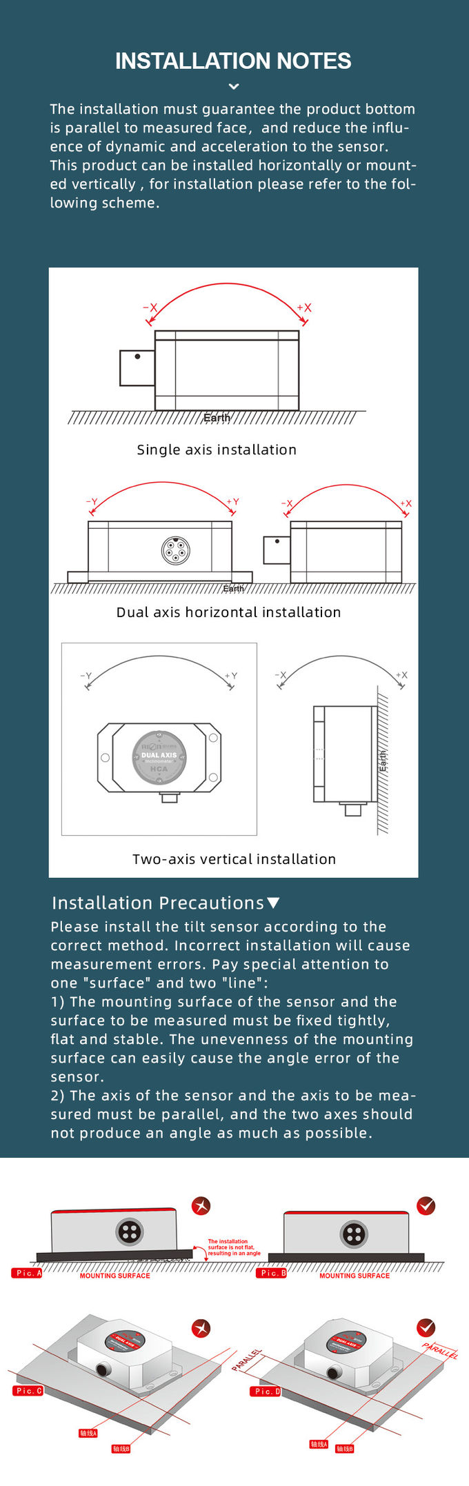 Waterproof Dual Axis Tilt Sensor Inclinometer Analog Voltage Signal