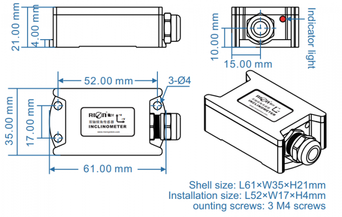 MCA416T Tilt Sensor Single Axis Inclinometer For Solar Tracking Angle ...