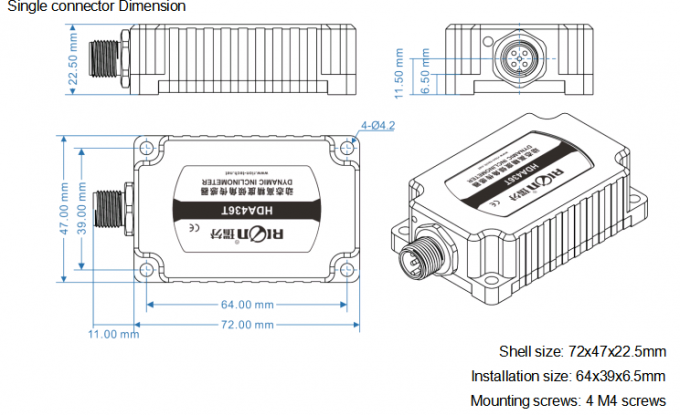 0.1 Degree Dynamic CANBUS High Accuracy Inclinometer -40C-+85C Storage
